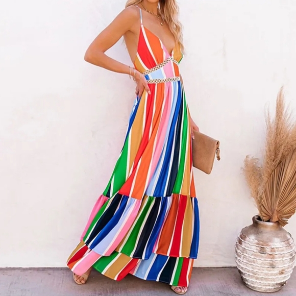 Flying Tomato | Dresses | Gorgeous Rainbow Maxi Dress | Poshmark